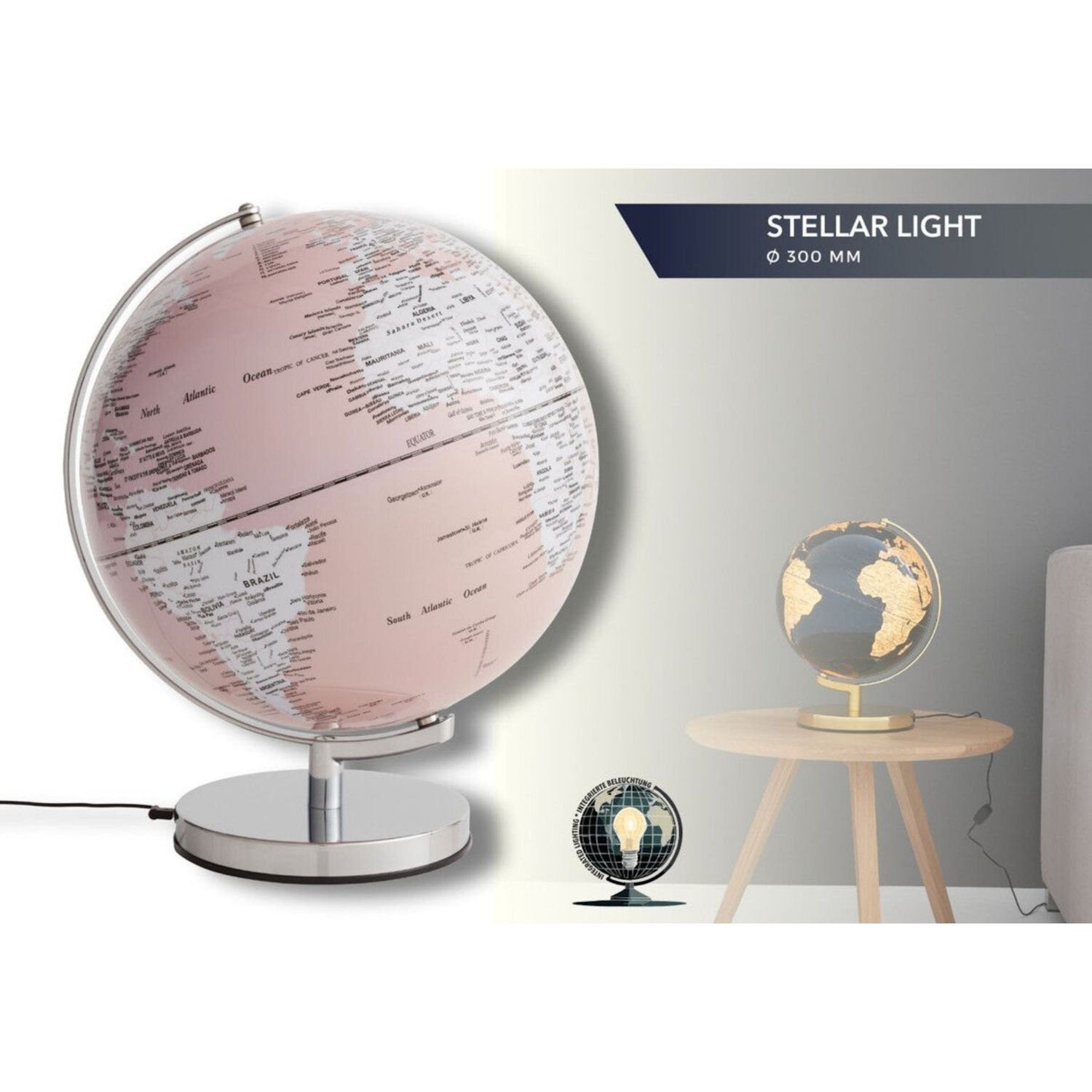 Globe terrestre Stellar Light Ø300mm Rose Pastel (Troika) - Pierro ...