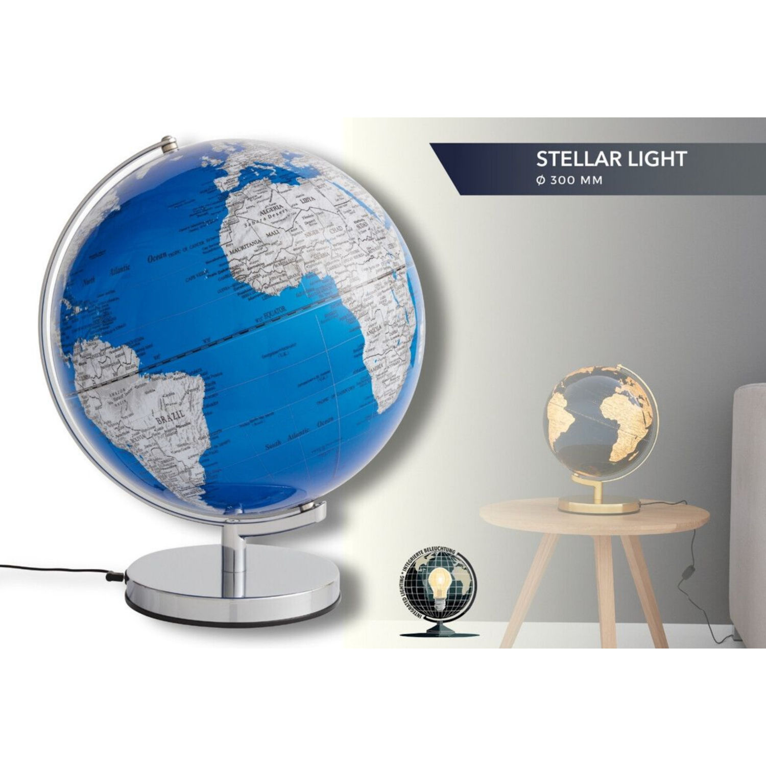 Globe terrestre Stellar Light Ø300mm Bleu vif (Troika) - Pierro-Astro ...