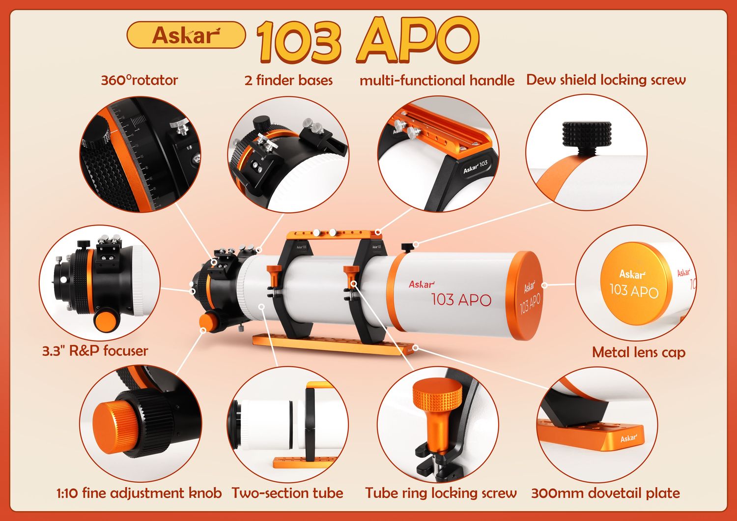 Lunette astronomique 103/700 APO triplet (Askar) - Pierro-Astro la boutique de l'astronomie