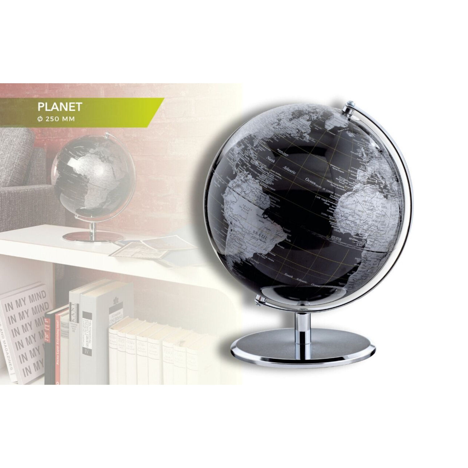 Globe terrestre Planet Ø250mm noir brillant (Troika) - Pierro-Astro la ...