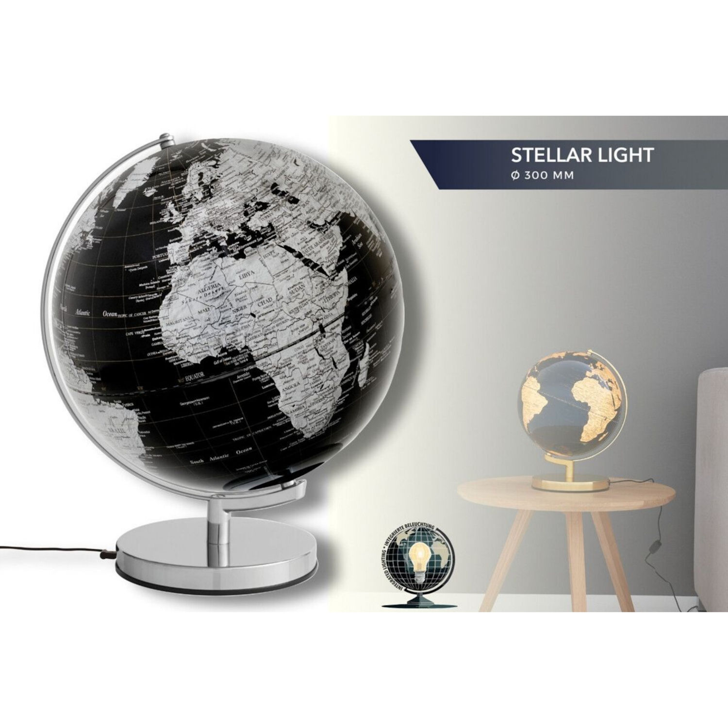 Globe terrestre Stellar Light Ø300mm noir mat (Troika) - Pierro-Astro ...