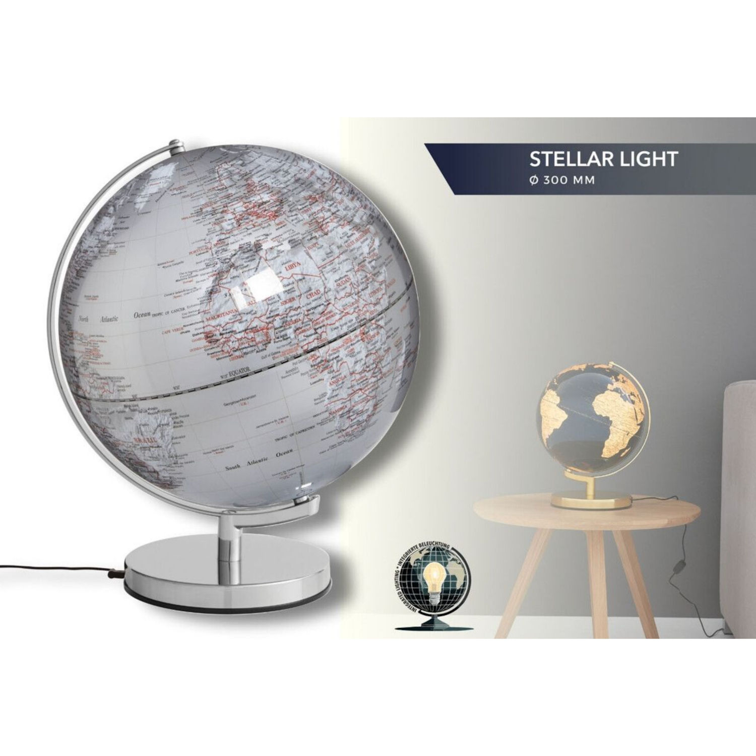 Globe terrestre Stellar Light Ø300mm Argent (Troika) - Pierro-Astro la ...